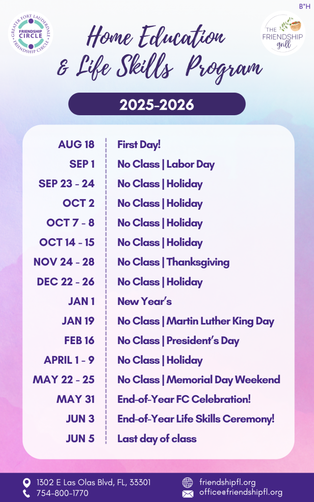 Calendar – Friendship Circle FL